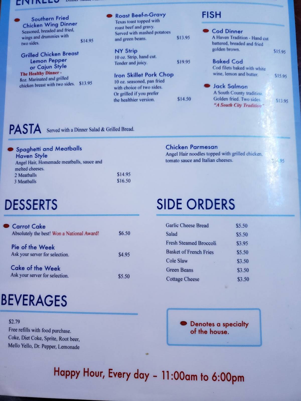 Menu at The Haven pub & bar, St. Louis, Morgan Ford Rd