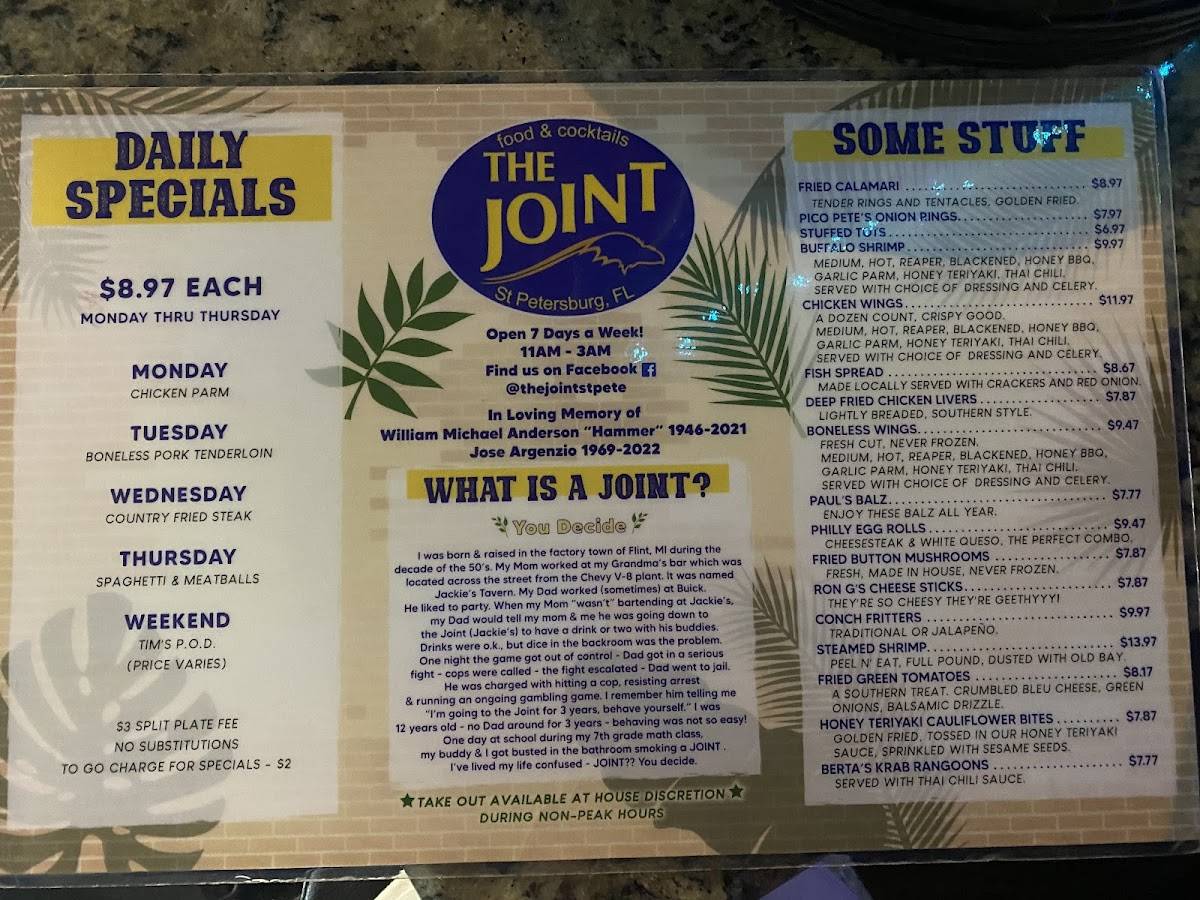 Menu at The Joint St. Pete pub & bar, Saint Petersburg