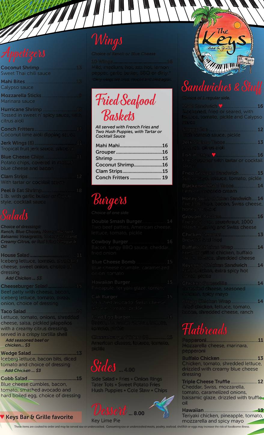 Menu at The Keys Bar & Grille, Fort Myers