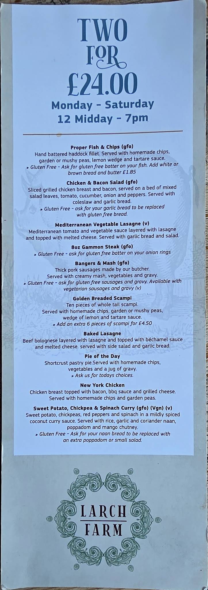 Menu at The Larch Farm pub & bar, Ravenshead