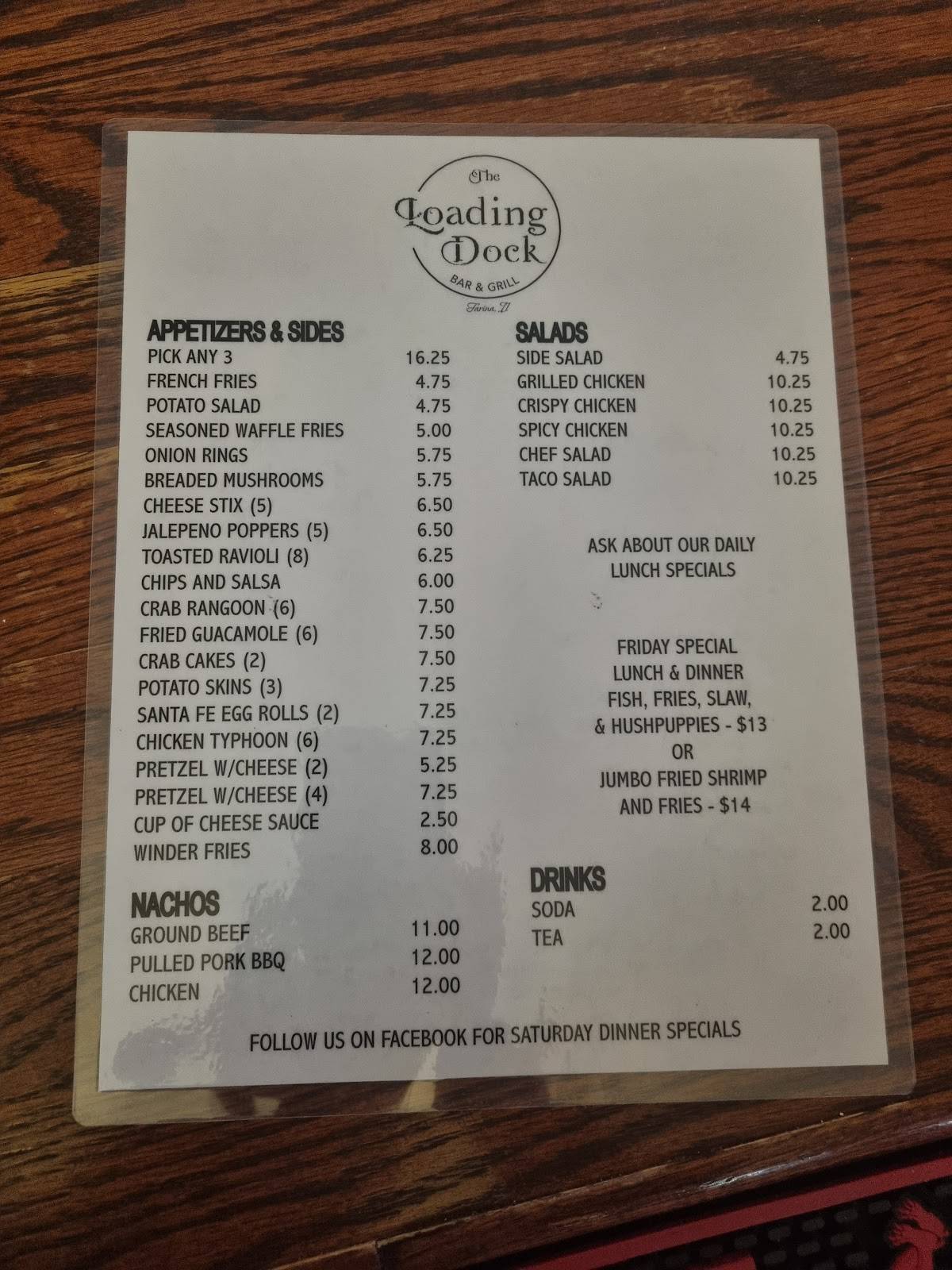 Menu at The Loading Dock Bar & Grill, Farina
