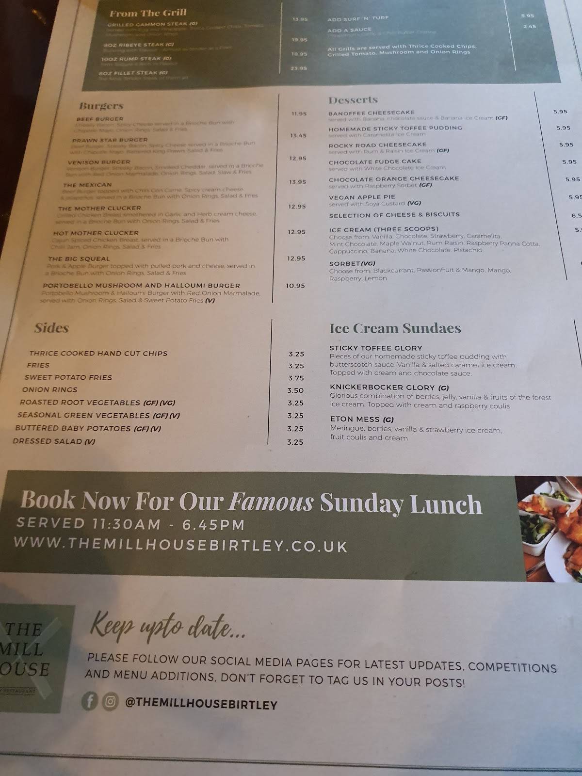 Menu at The Mill House pub & bar, Birtley