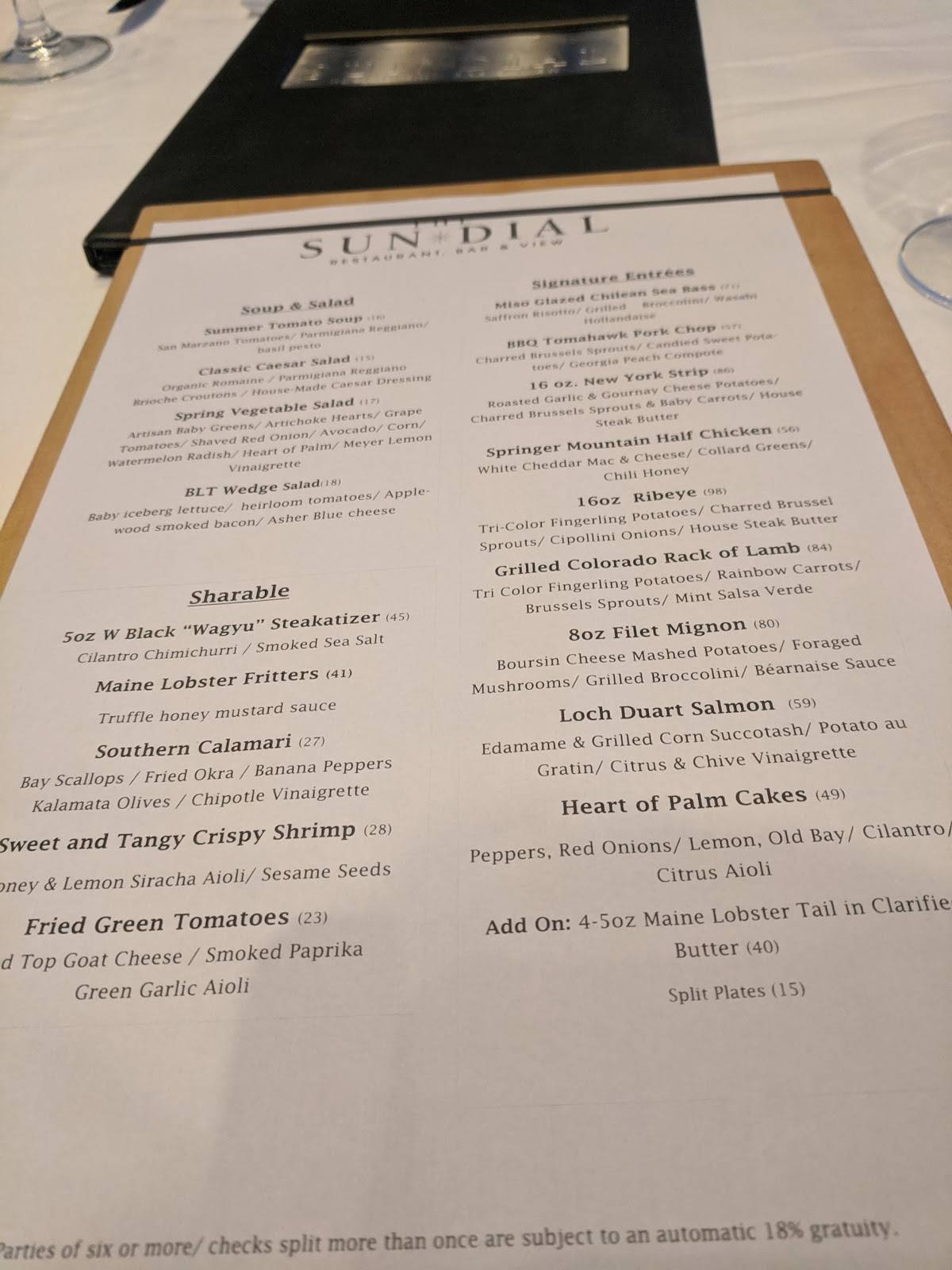 Menu at The Sun Dial Restaurant, Bar & View, Atlanta