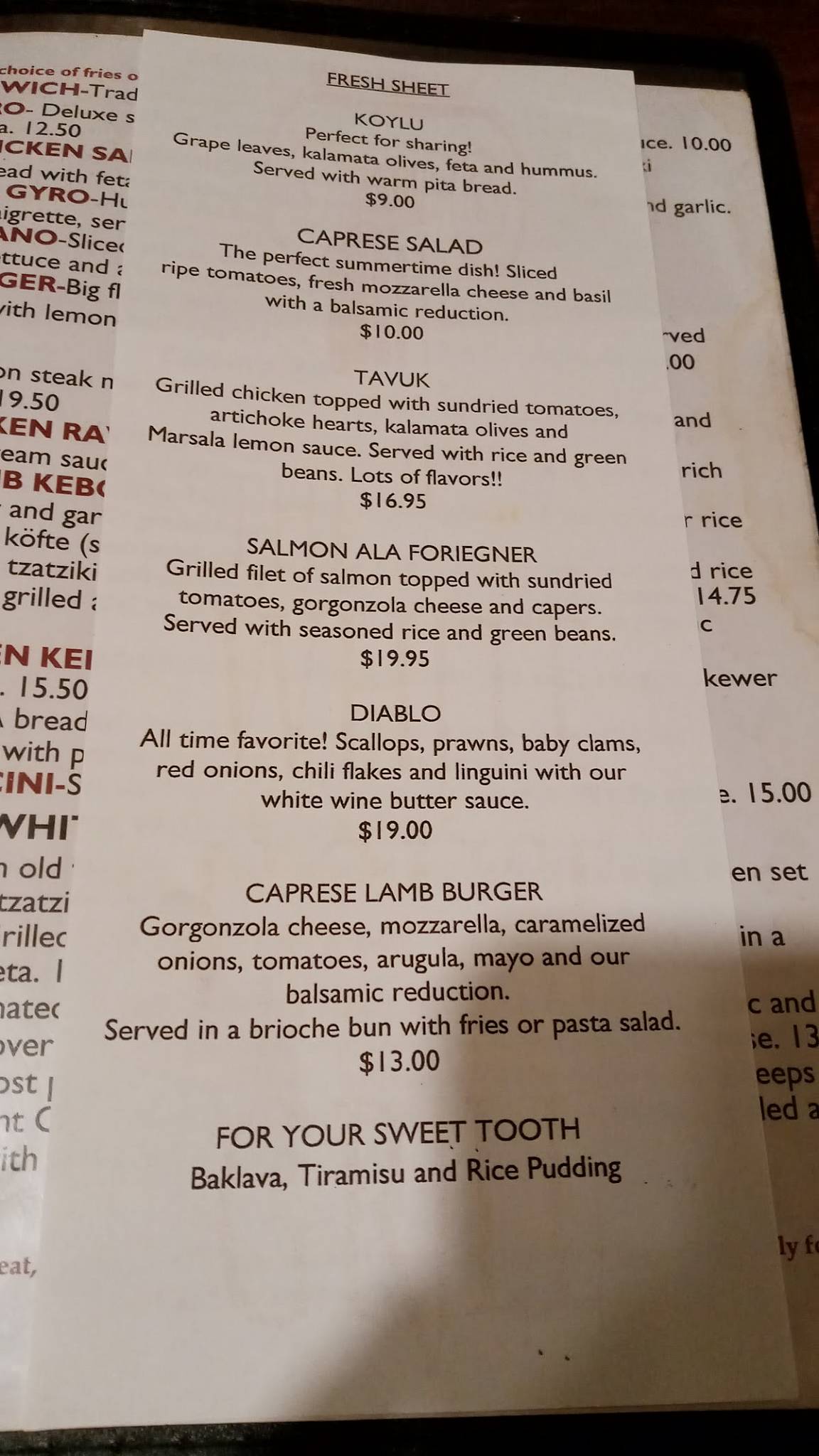 Menu at The White House Grill restaurant, Post Falls