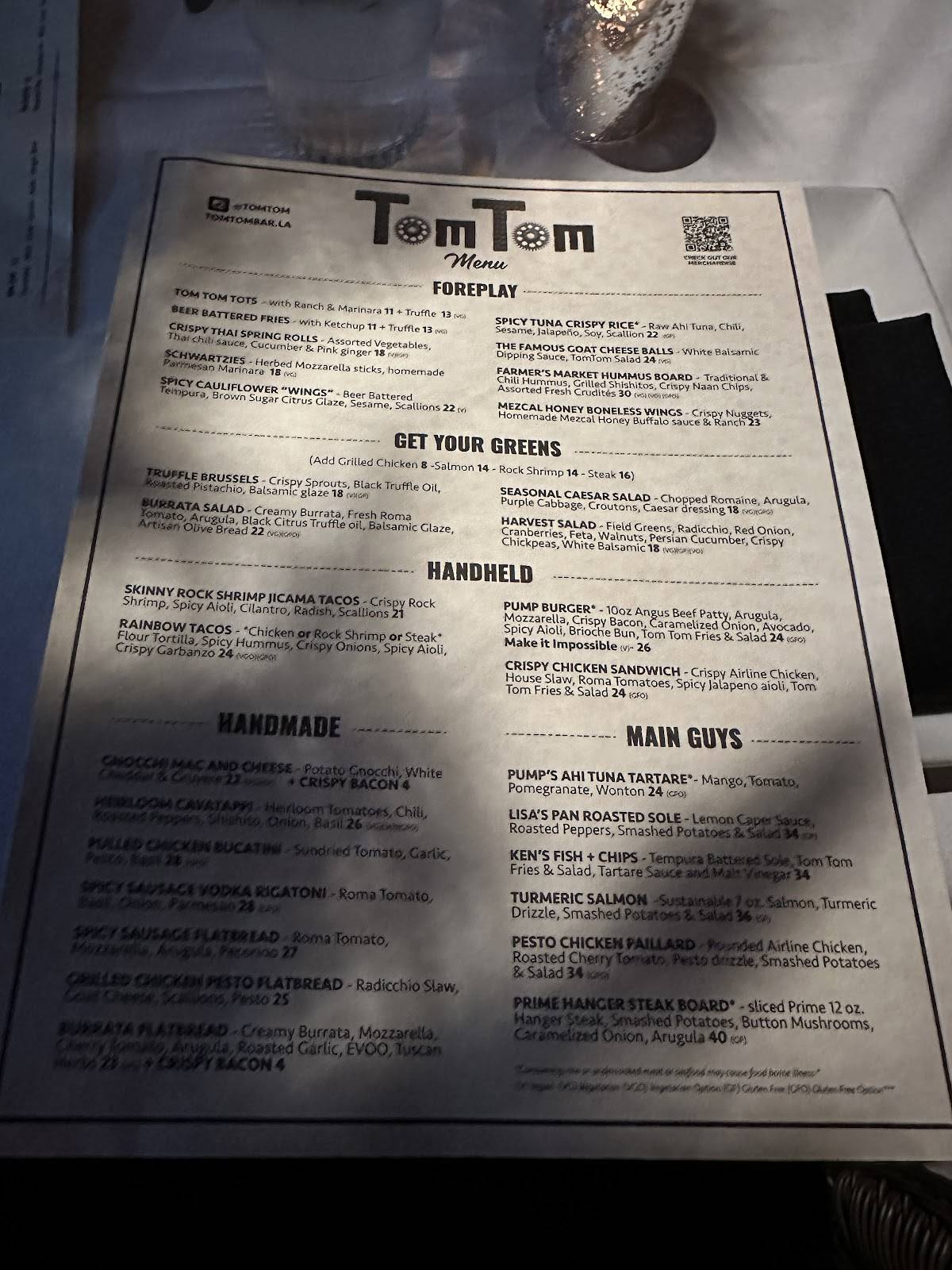 Menu at TomTom Restaurant & Bar, West Hollywood