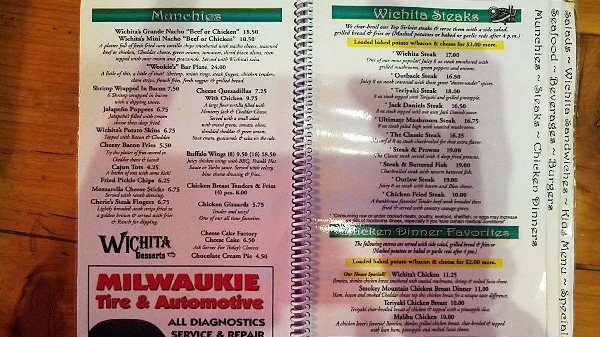 Menu at Wichita Bar & Grill, Oregon City