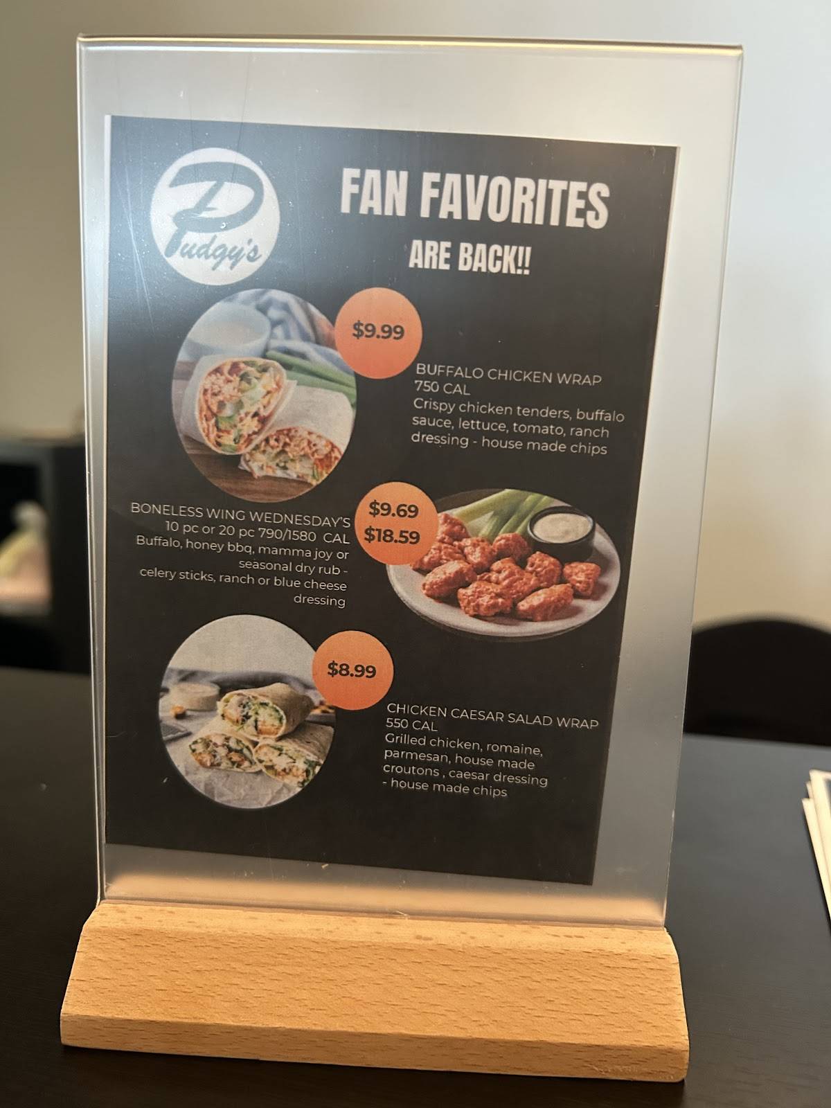 Menu at Pudgy's Sport Pub, McGuire Air Force Base