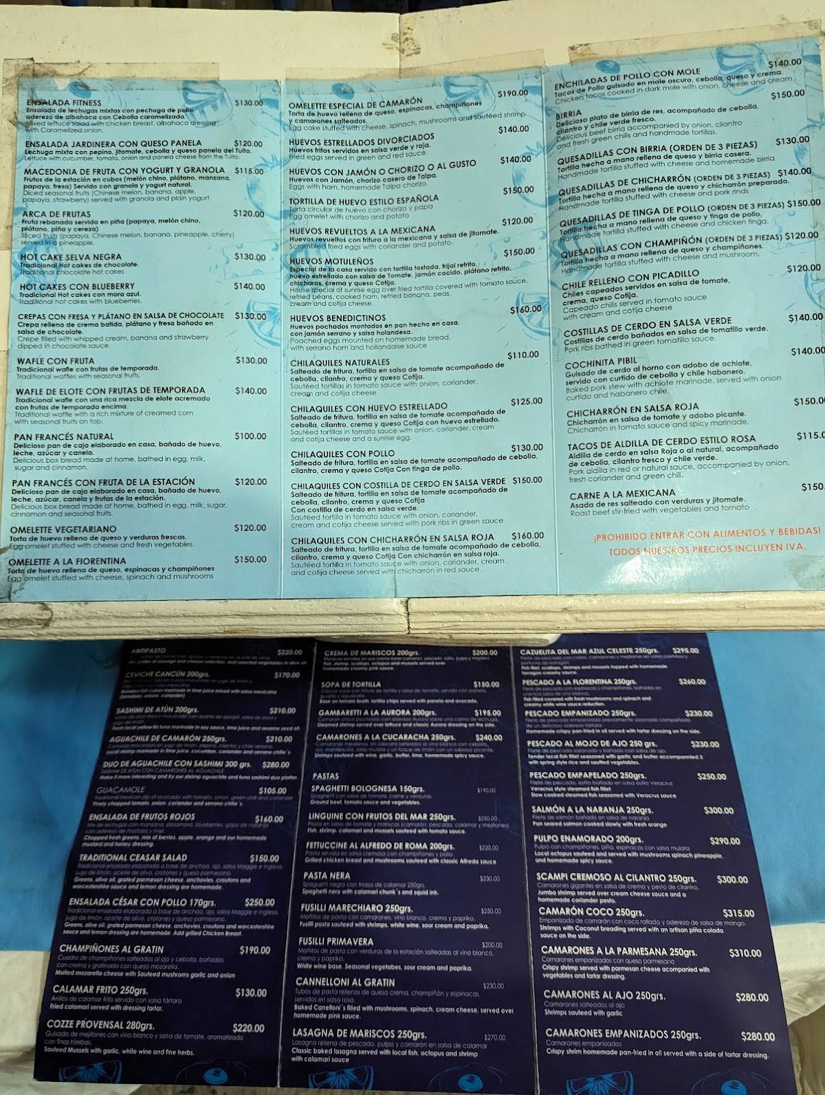 Menu at Azul Celeste Restaurant & Bar, Puerto Vallarta