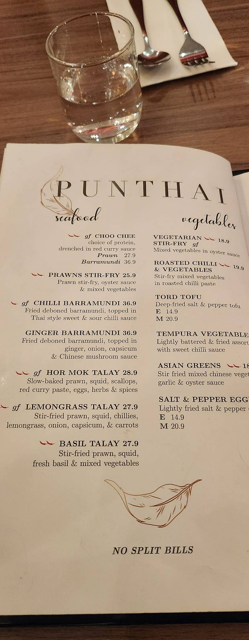 Menu at PunThai Restaurant, Prospect