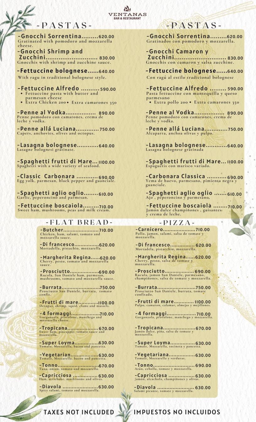 Menu at Ventanas Bar & Restaurant, Punta Cana