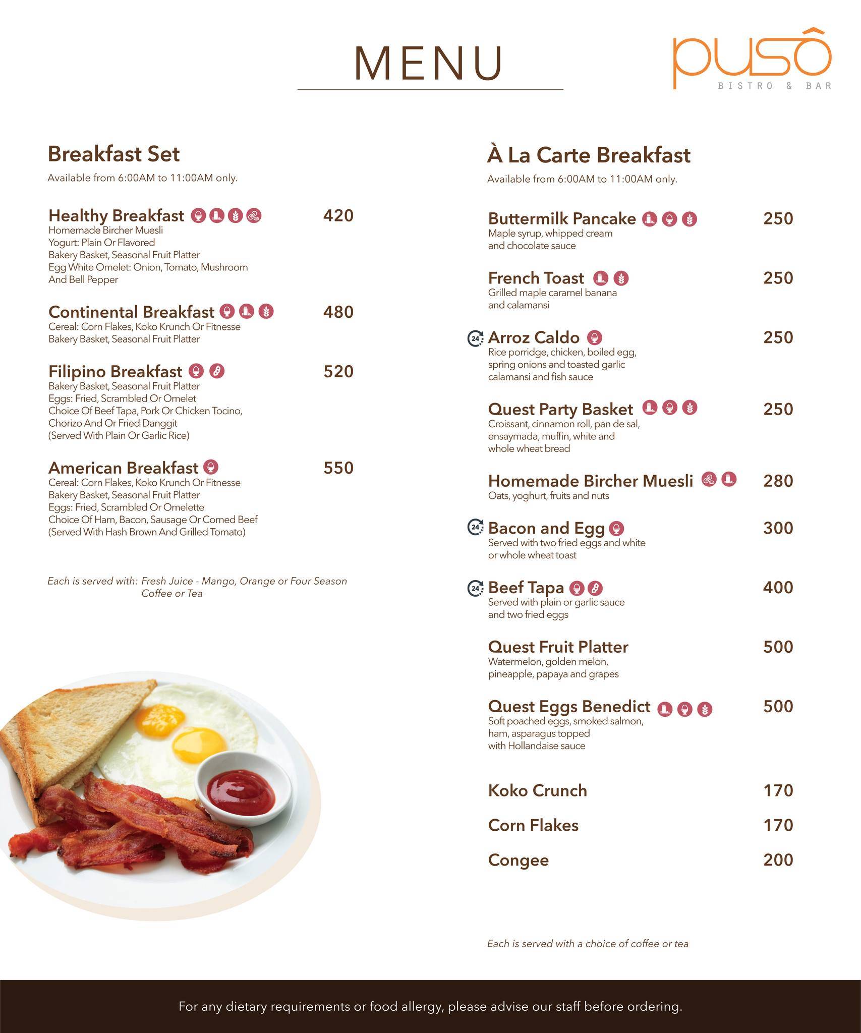 Menu at Pusô Restaurant & Café, Cebu City