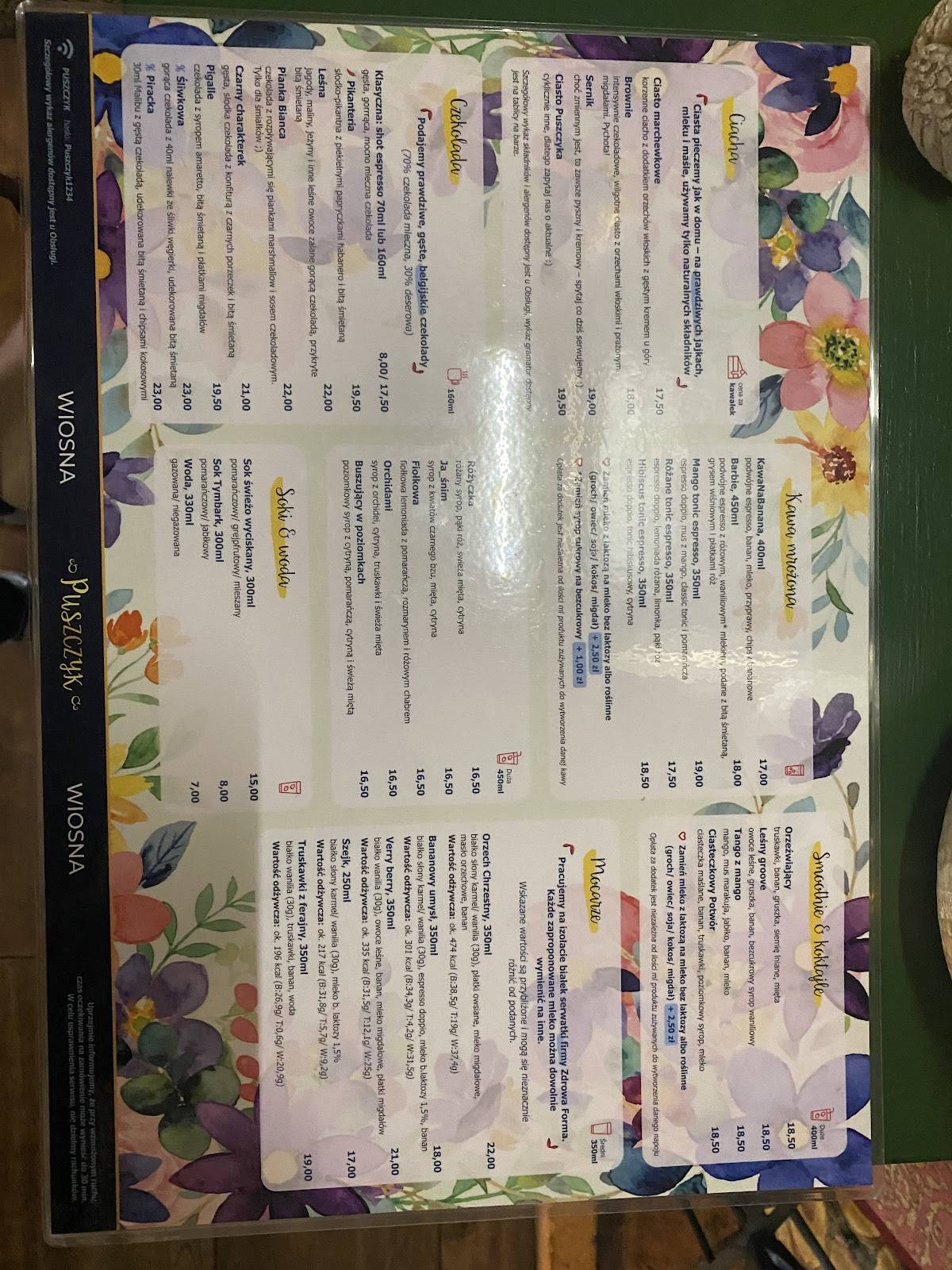 Menu at Puszczyk kawiarnia & herbaciarnia cafe, Radom