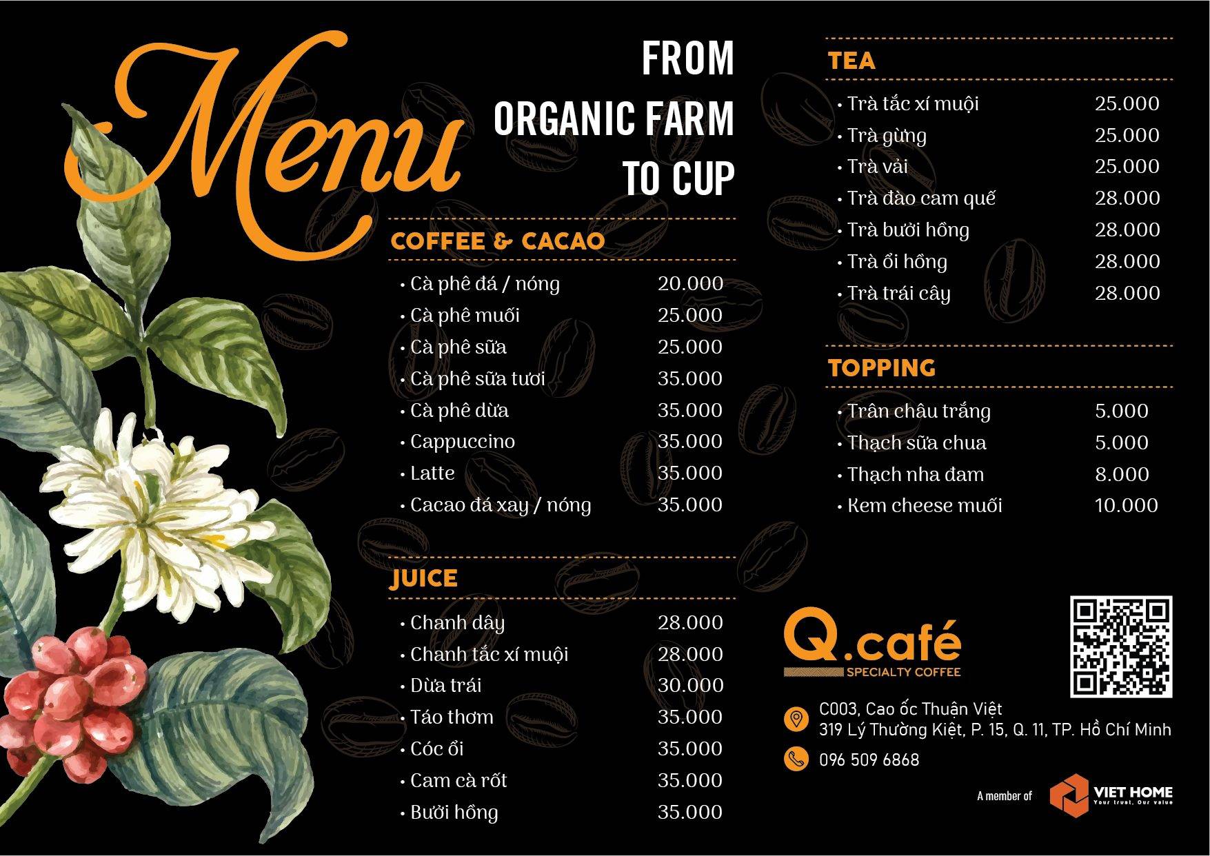 Menu at The Q coffee, Ho Chi Minh City