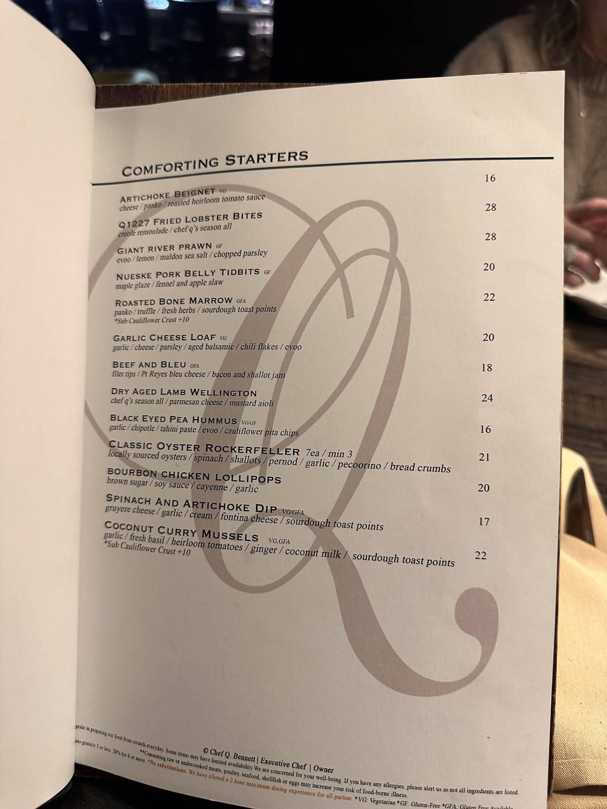 Menu at Q1227 Restaurant, Roseville