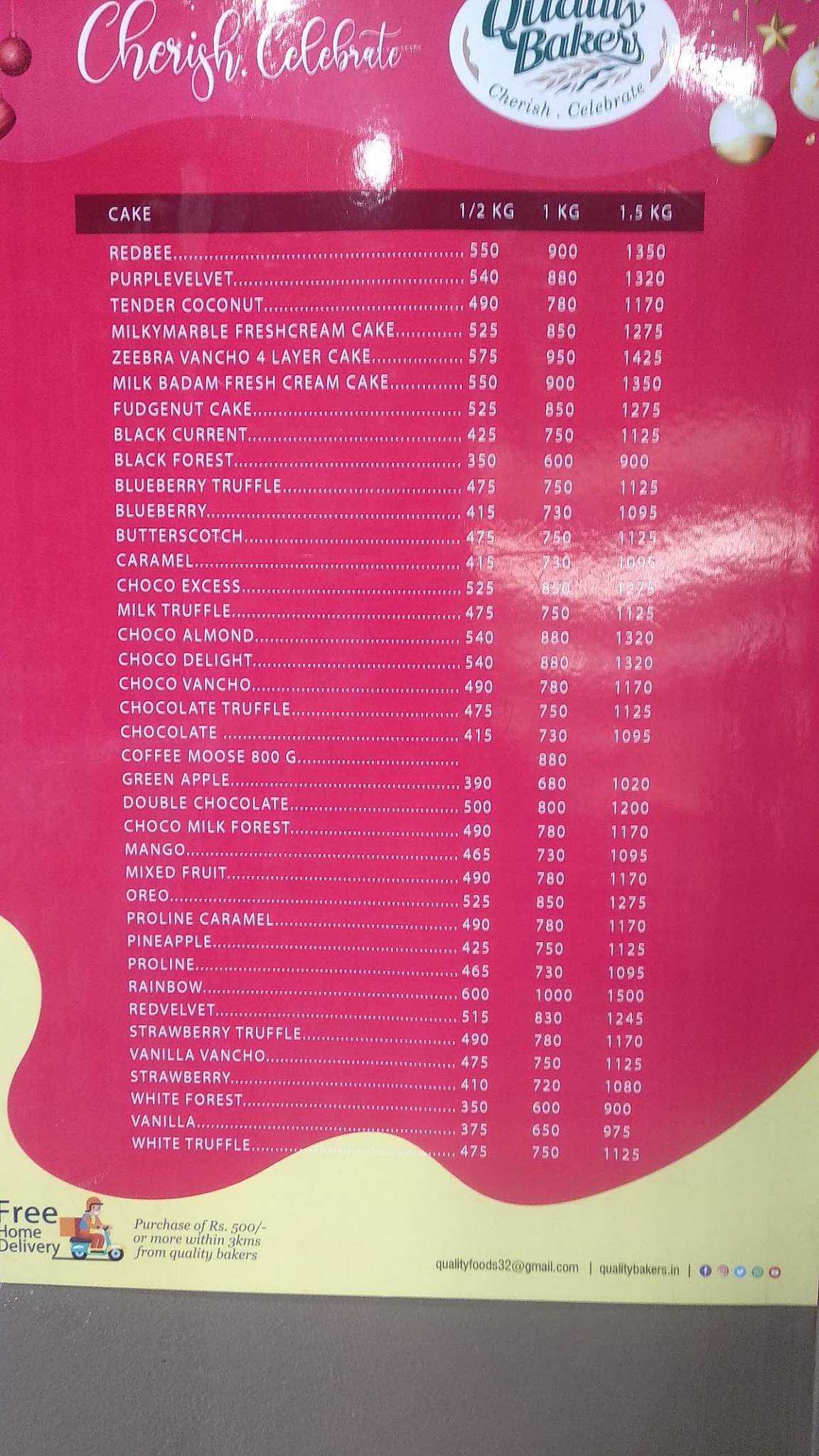 Menu at QUALITY BAKERS MANJUMMEL, Ernakulam