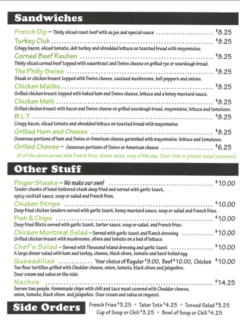 Menu at Q's Billiards & Eatery pub & bar, Boise
