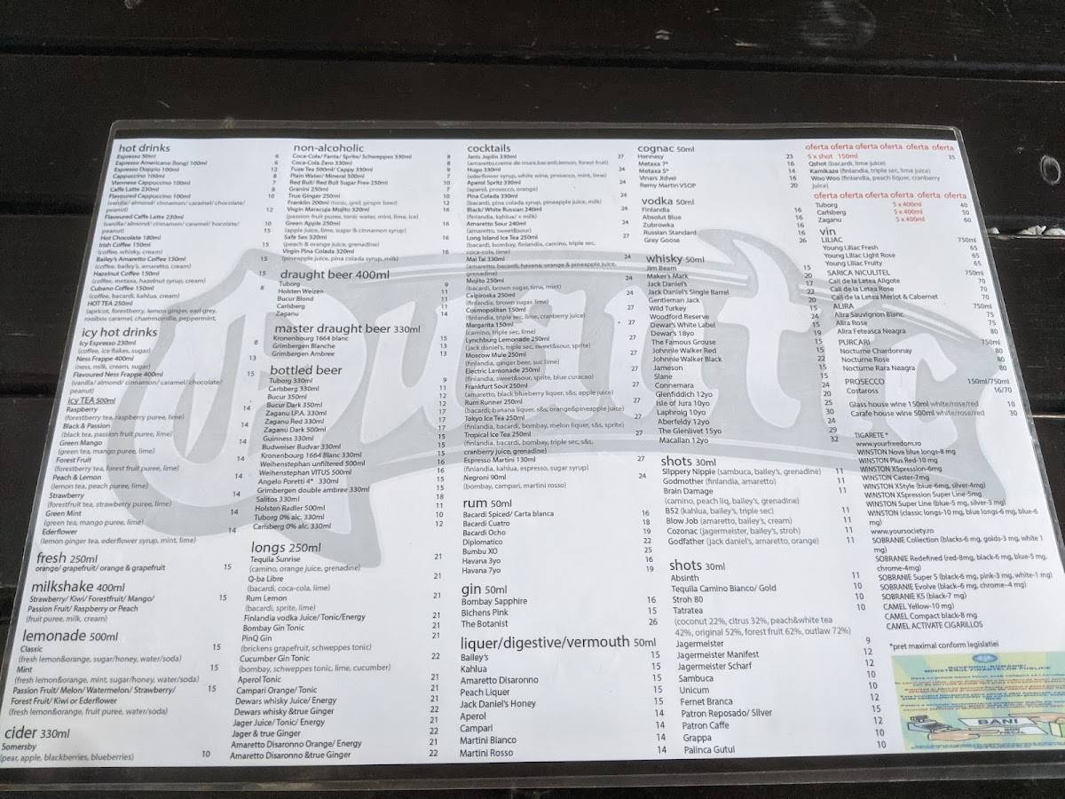 Menu at Quantic Pub, Bucharest