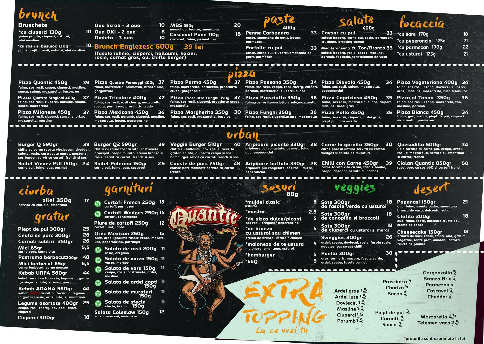 Menu at Quantic Pub, Bucharest