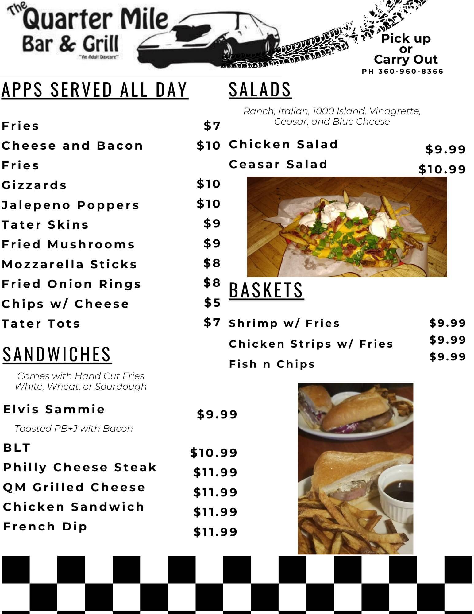 Menu at Quarter Mile pub & bar, Yelm