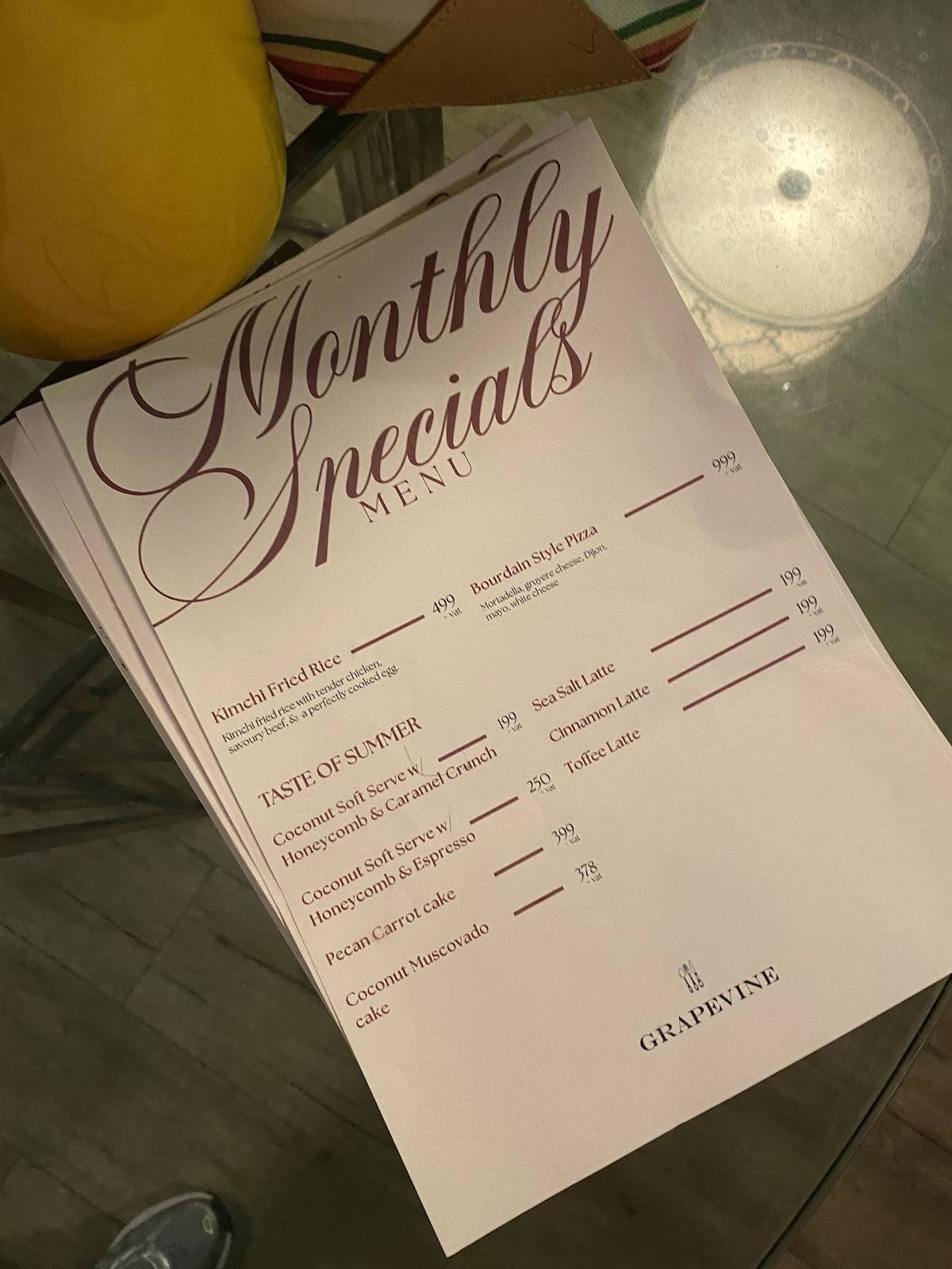 Menu at Grapevine Restaurant, Quezon City