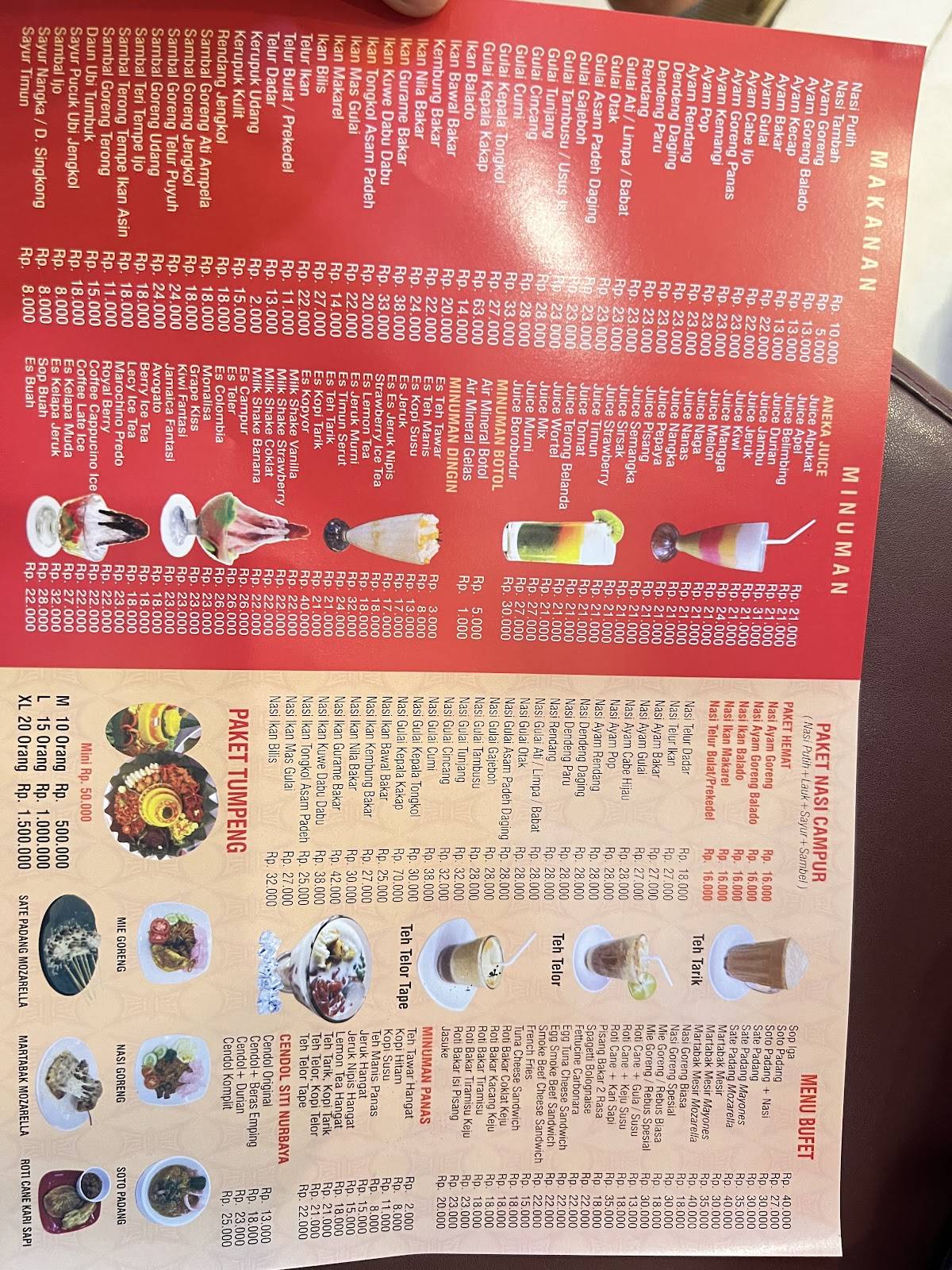 Menu at R.M. Kari Minang Sawangan restaurant, Depok