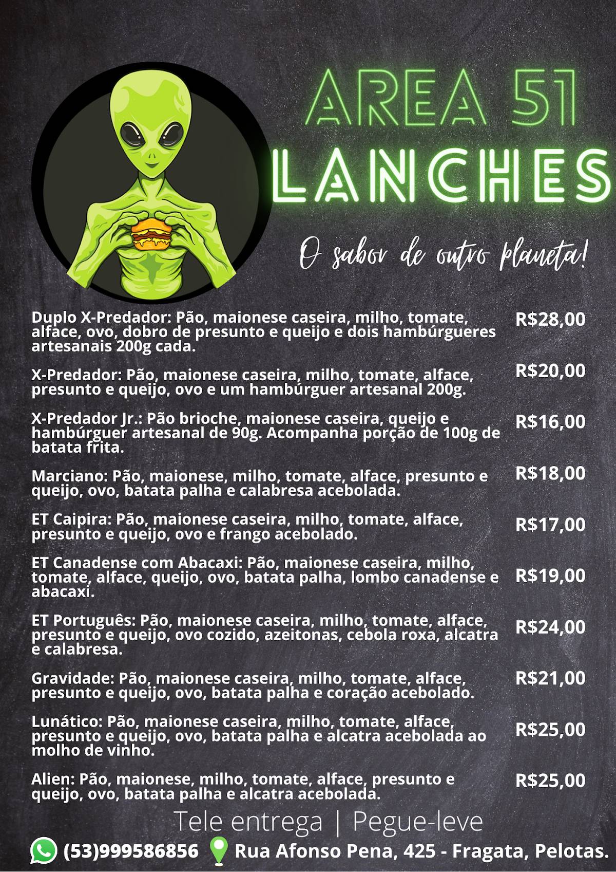 Menu em ÁREA 51 Rest-bar e Lancheria, Pelotas