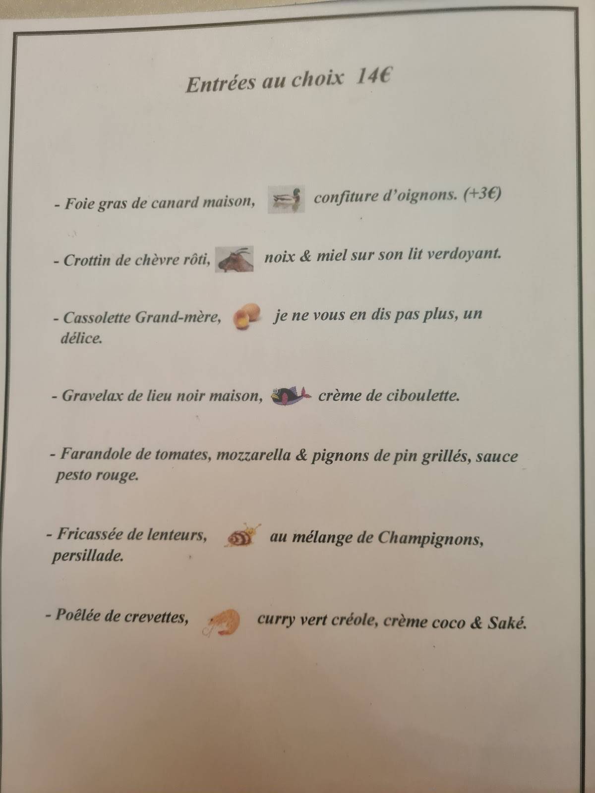 Menu au Les Sens... Ciel restaurant, Mantes-la-Jolie