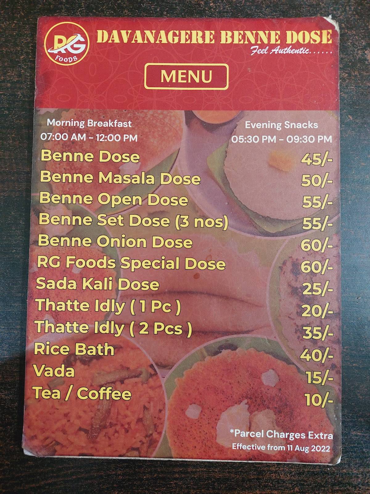 Menu at RG Foods - Davangere Benne Dose, Bengaluru