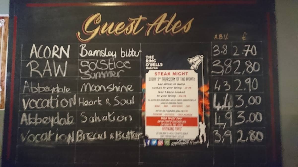 Menu at Ring O' Bells pub & bar, Halifax