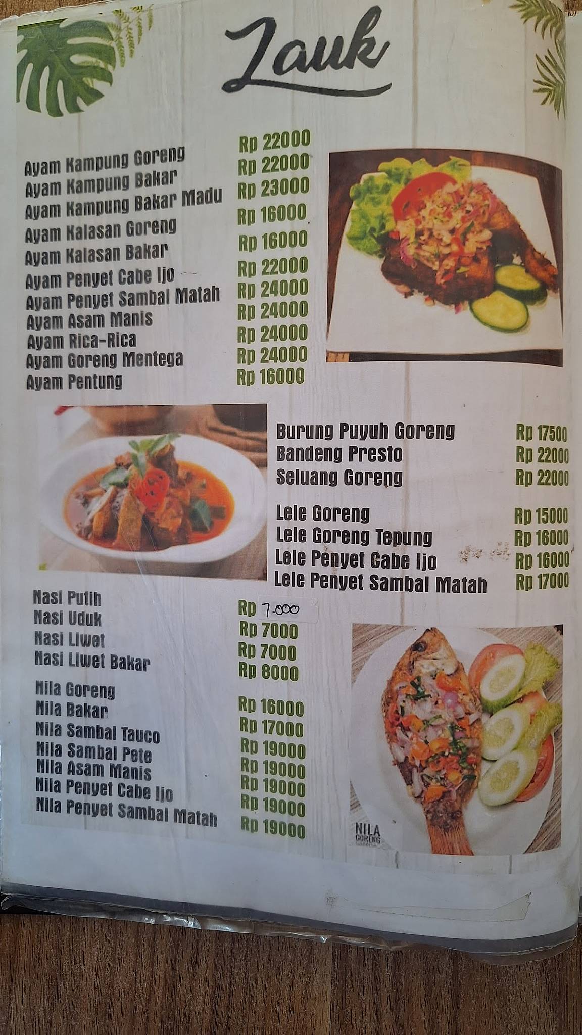Menu at RM. Lombok Ijo restaurant, Prabumulih, Jl. Jenderal Sudirman No.14