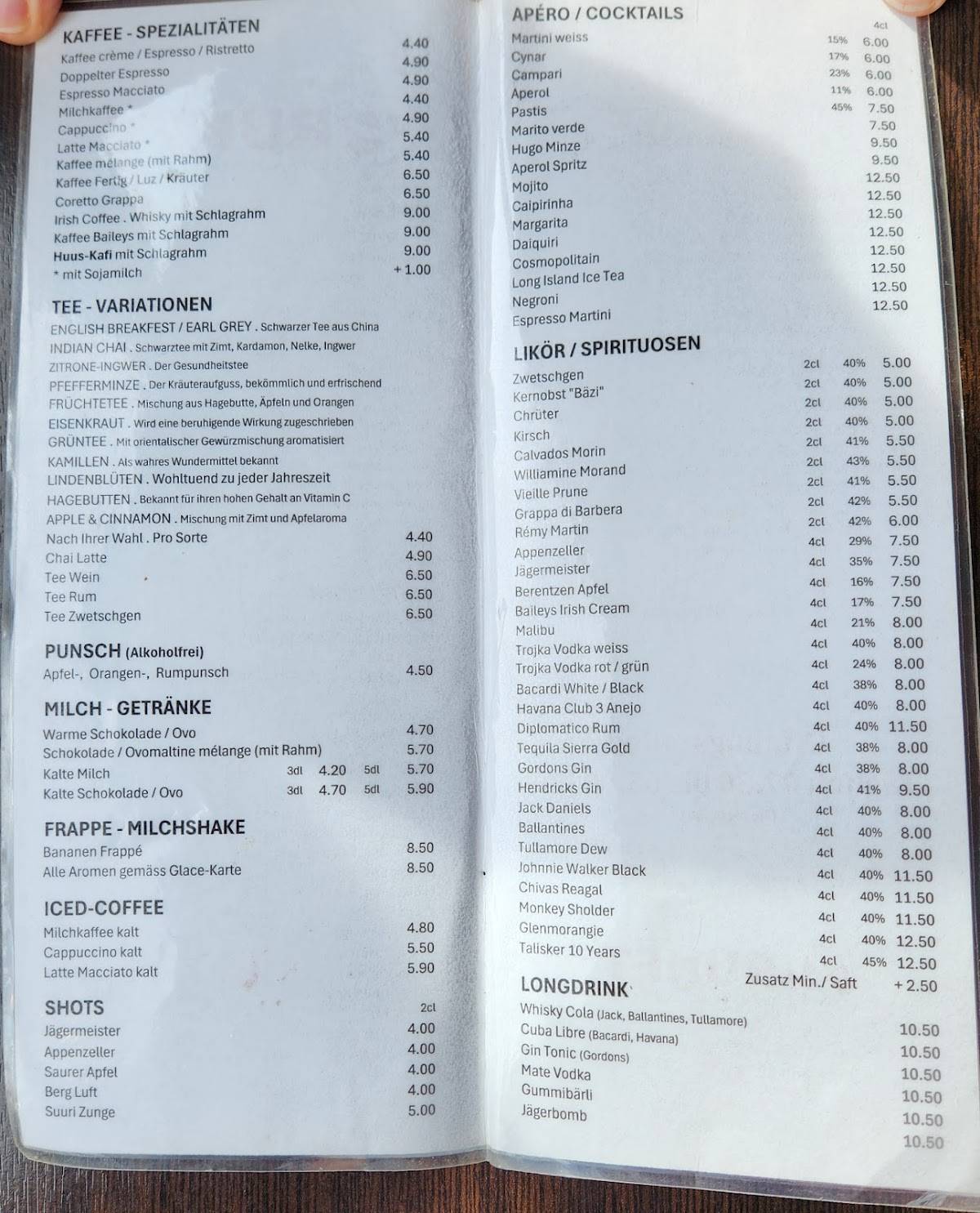 Speisekarte von RUNFT, Interlaken