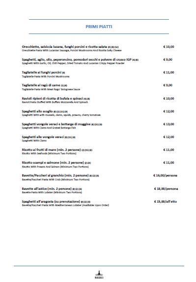 Menu da Radici ristorante, Pisa