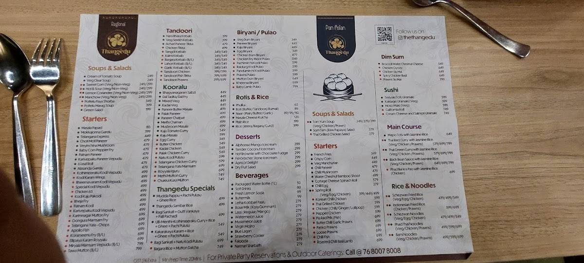 Menu at Thangedu, Rai Durg
