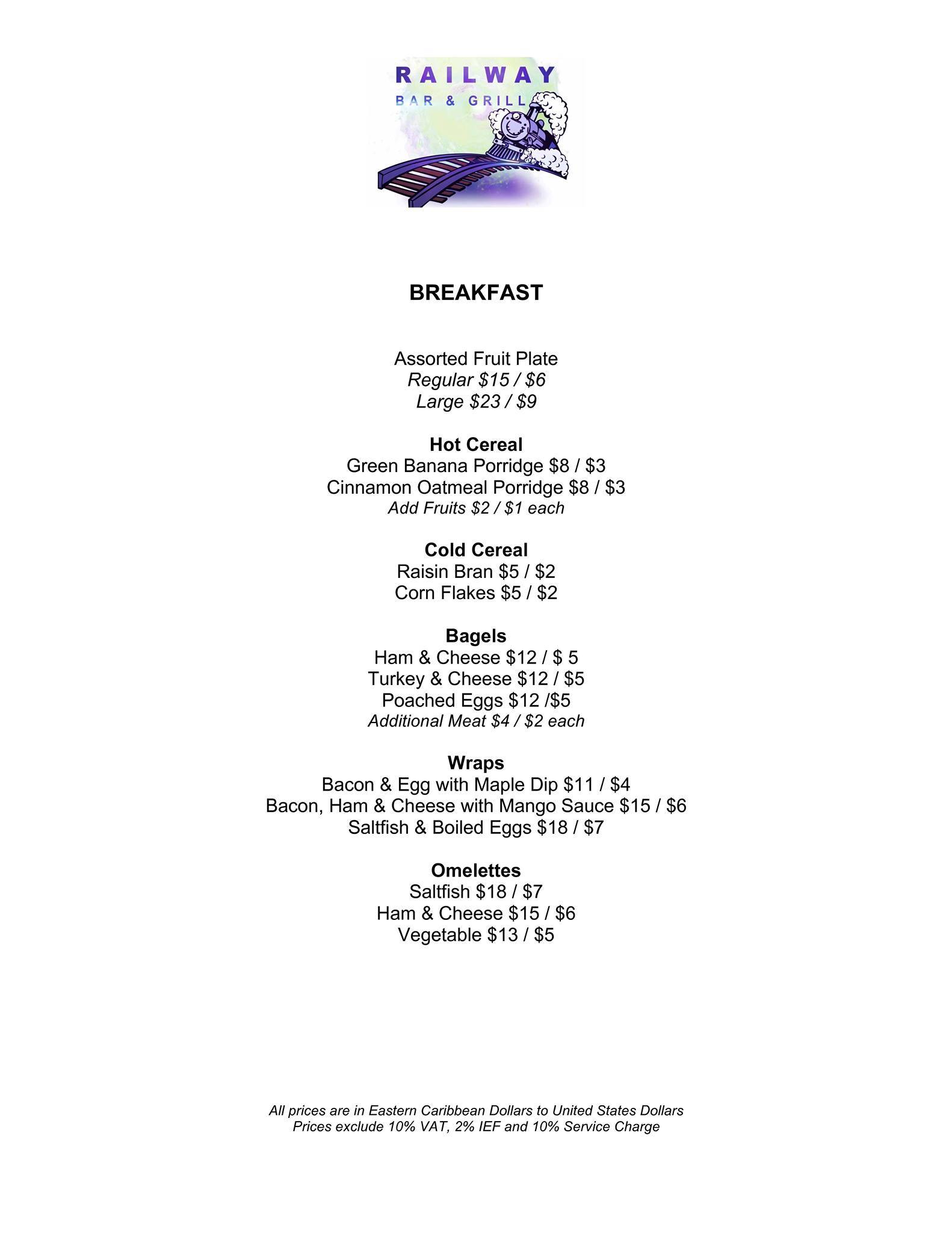 Menu at Railway Bar & Grill St. Kitts, Wingfield