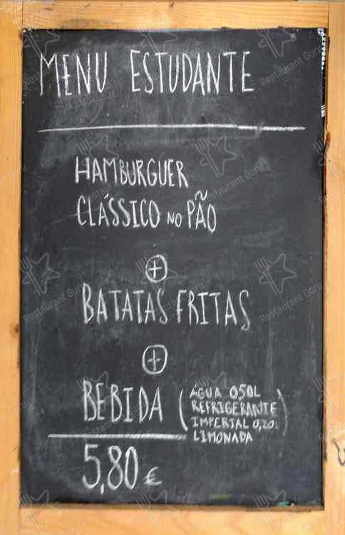 Menu at Raio Laser fast food, Lisbon, Rua Pinto Ferreira