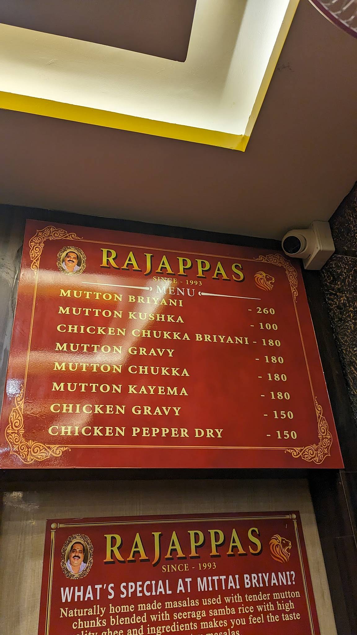 Menu at Rajappas Mittai Mutton Biryani Parcel Outlet, India