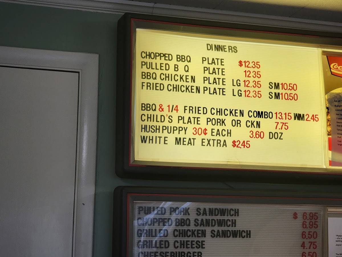 Menu at Ralph's Barbecue, Weldon