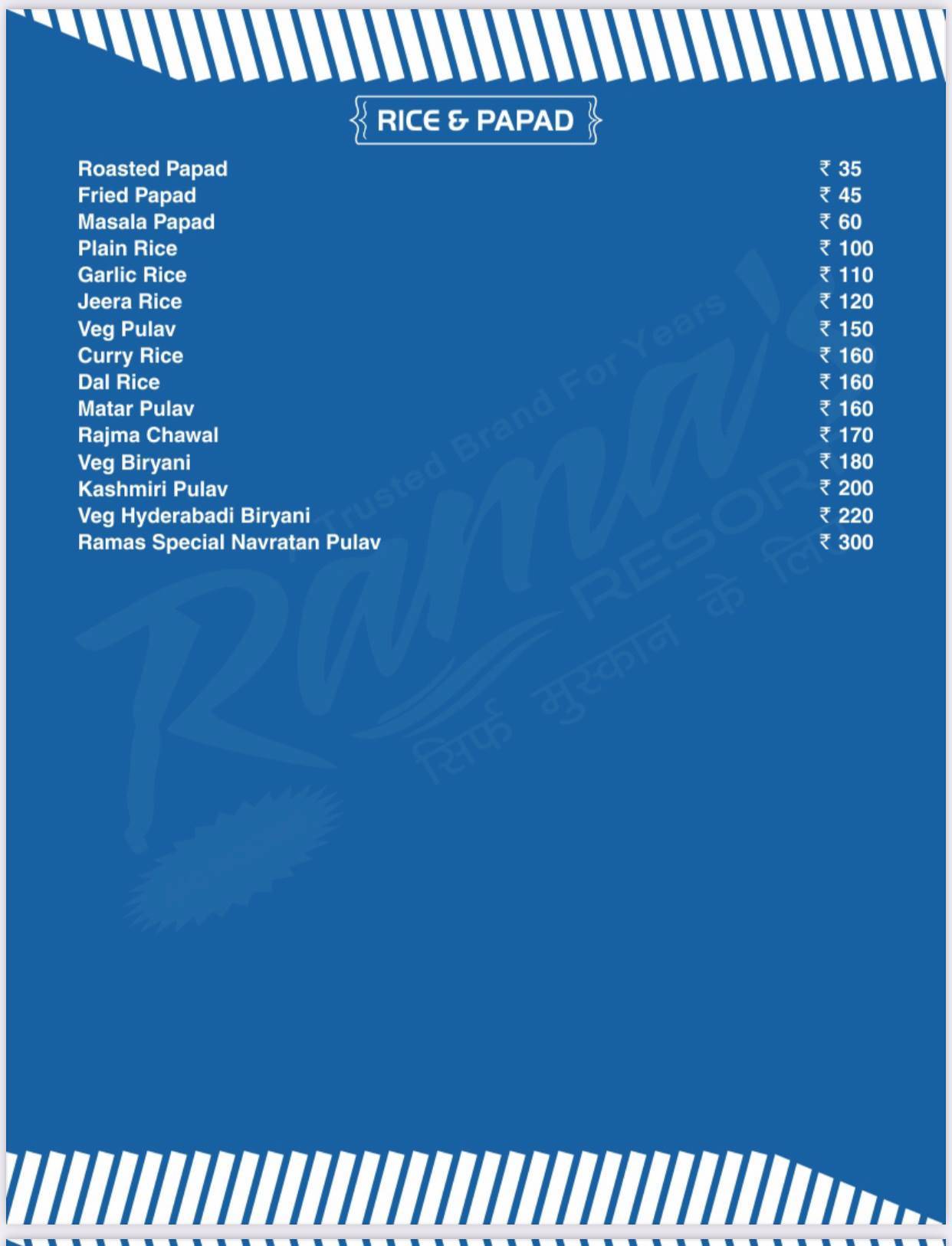 Menu at Rama's Resort - Best Luxury Resorts In Jaipur, Gunsi, NH -52 ...