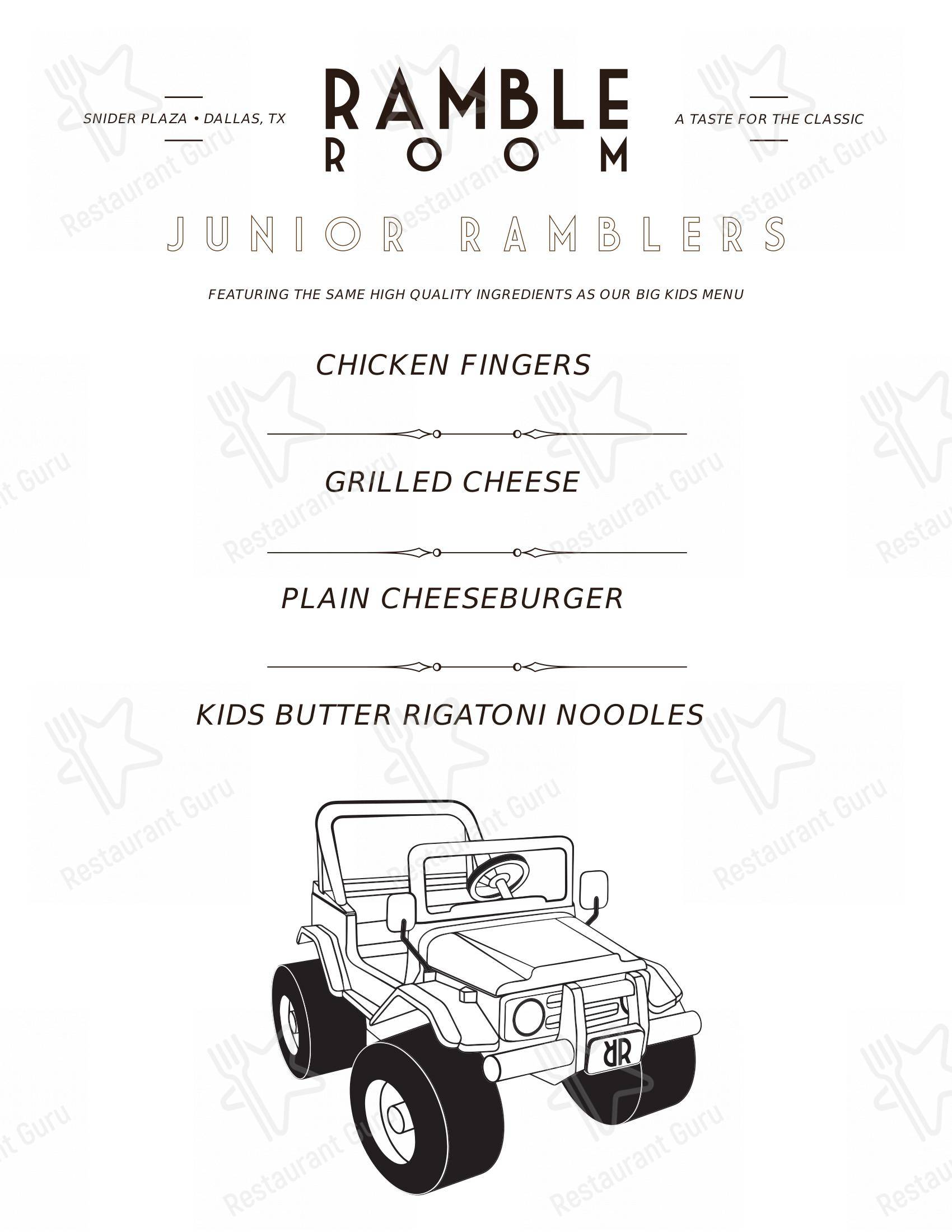 Menu at Ramble Room pub & bar, Dallas