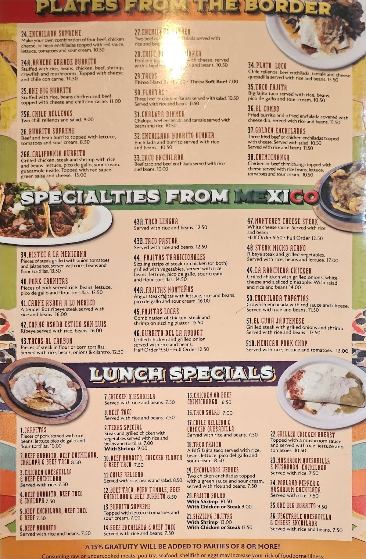 Menu at Rancho Los Fuentes restaurant, Lucedale