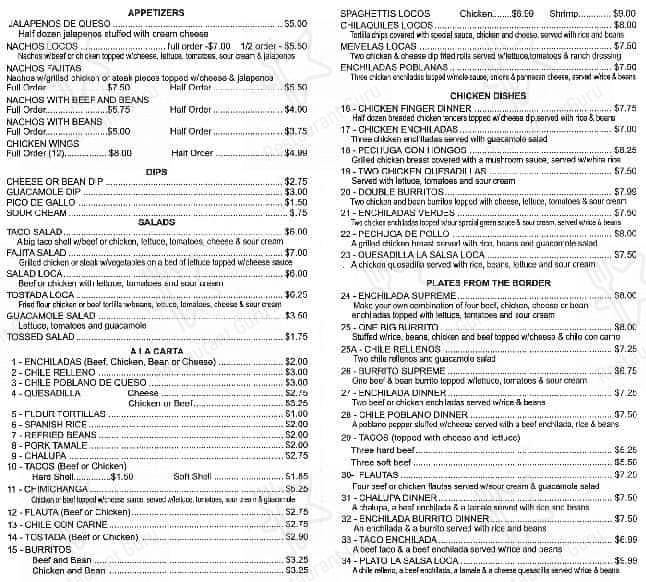 Menu at Rancho Los Fuentes restaurant, Lucedale