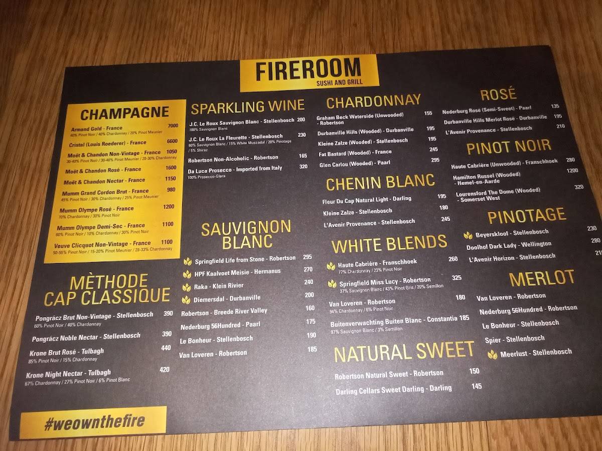 Menu at Fireroom Montecasino restaurant, Randburg, no. 64 Montecasino ...