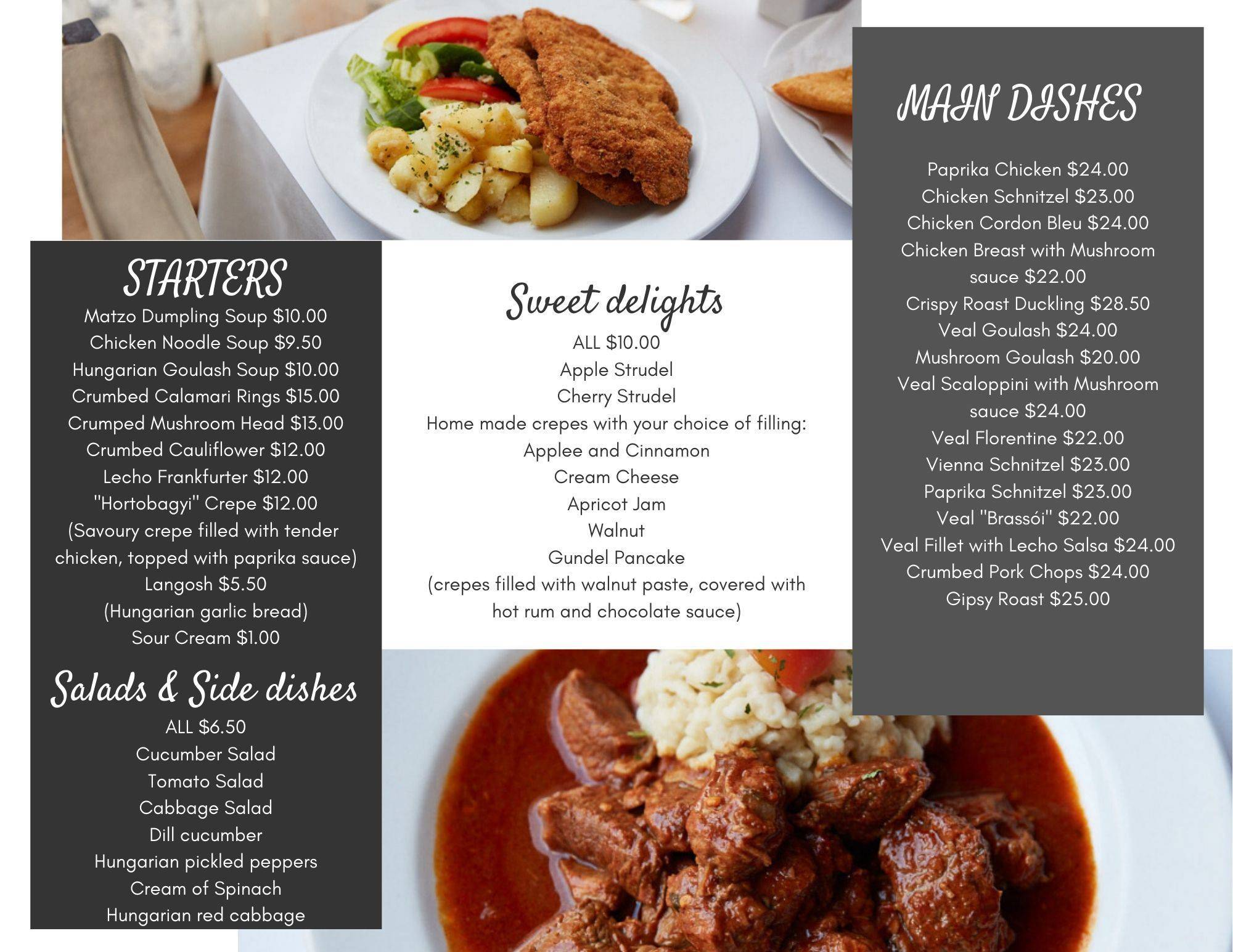 Menu at Corner 75 Hungarian Restaurant, Randwick