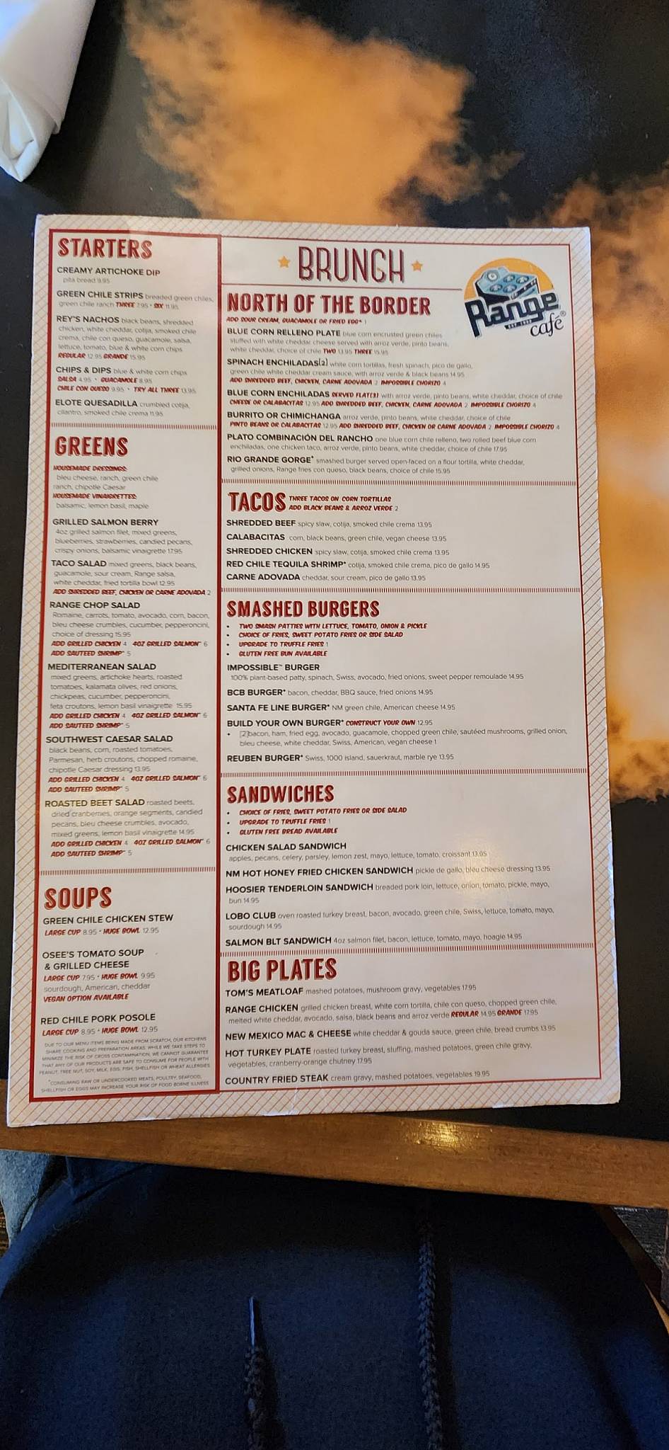 Menu at Range Cafe Los Lunas, Los Lunas