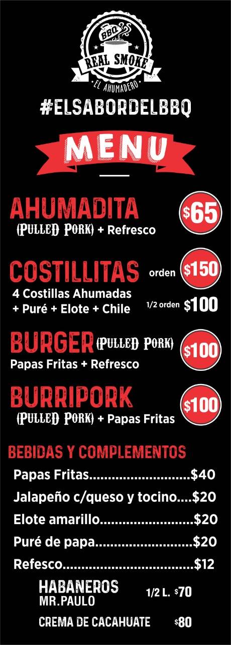 Carta del restaurante Real Smoke El Ahumadero, Colima