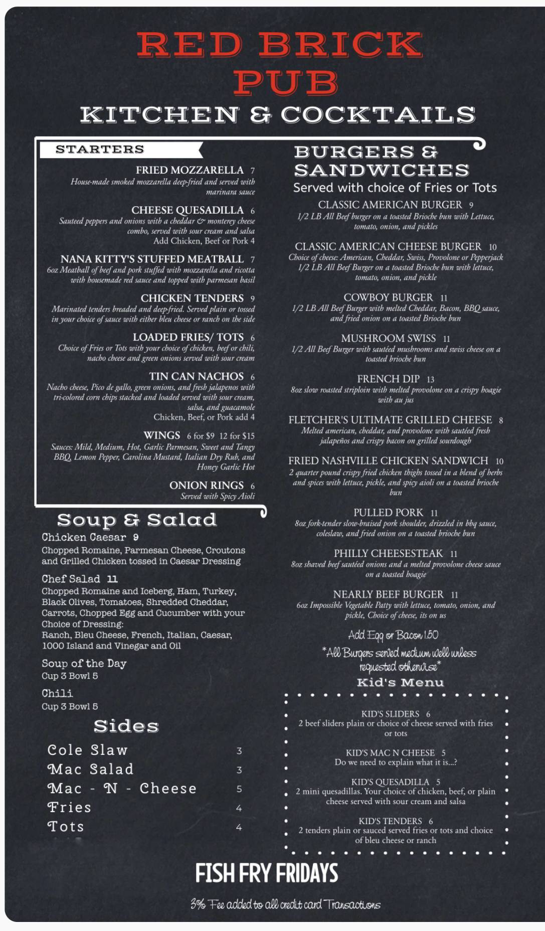 Menu at Red Brick Pub Kitchen & Cocktails, Seneca Falls