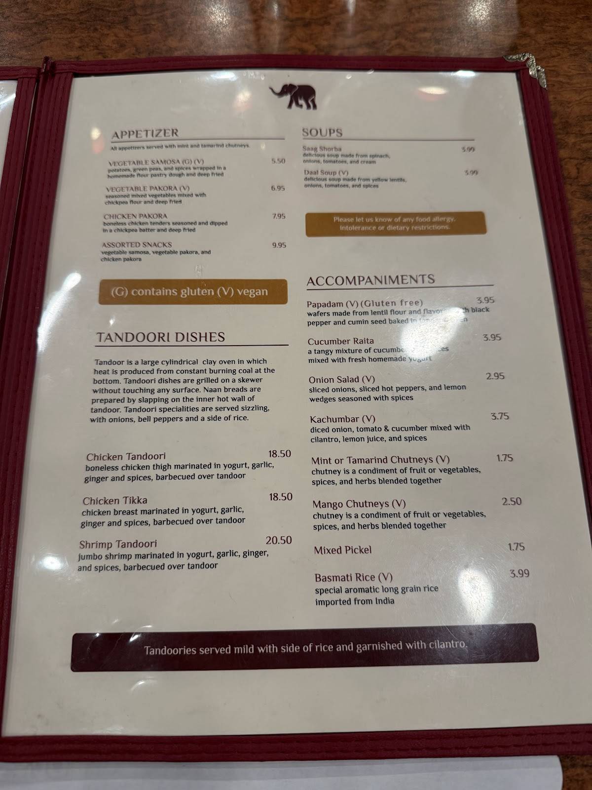 Carta del restaurante Red Fort Cuisine Of India, Meridian