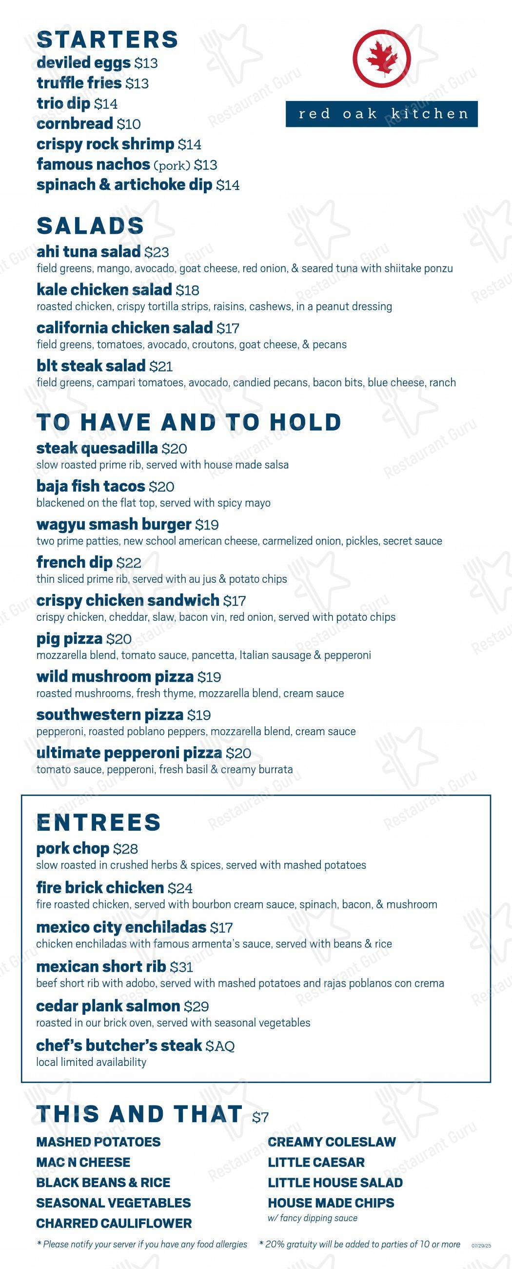 Menu at Red Oak Kitchen pub & bar, Odessa