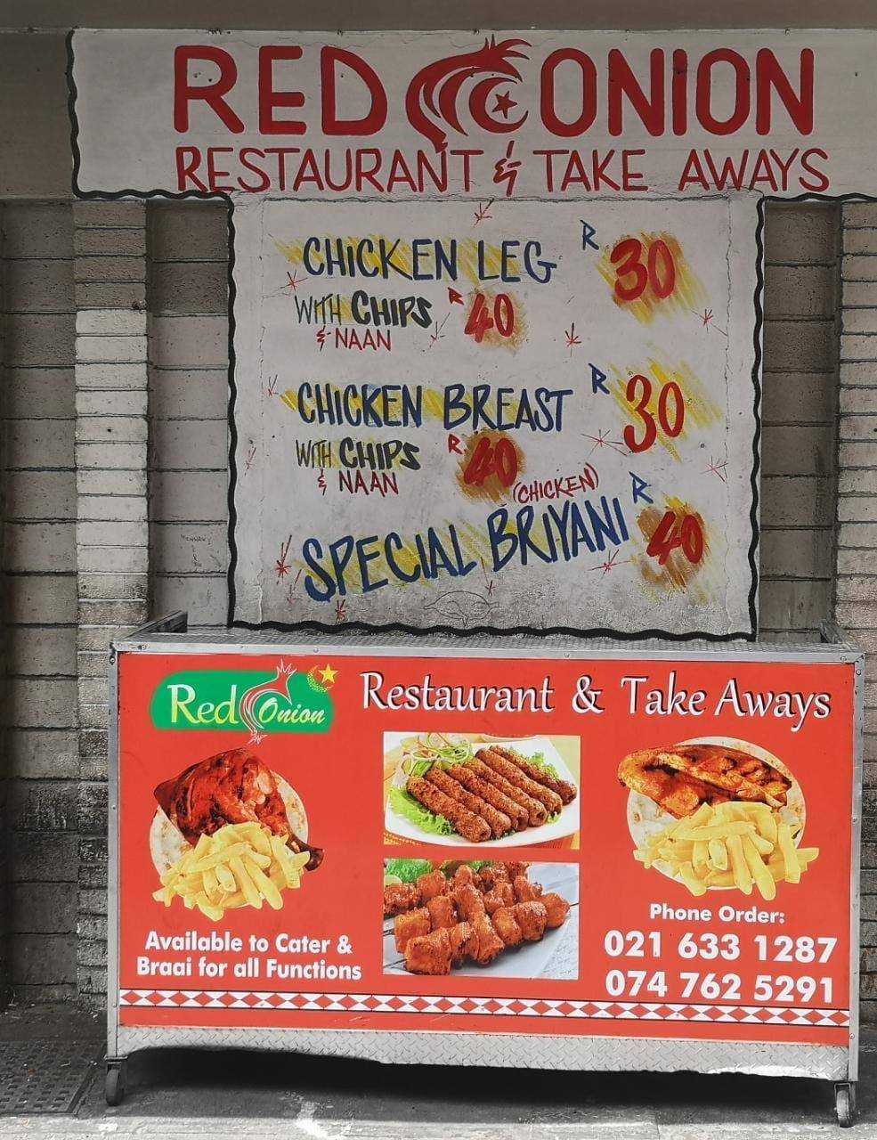 Menu at Red Onion Restaurant, Cape Town