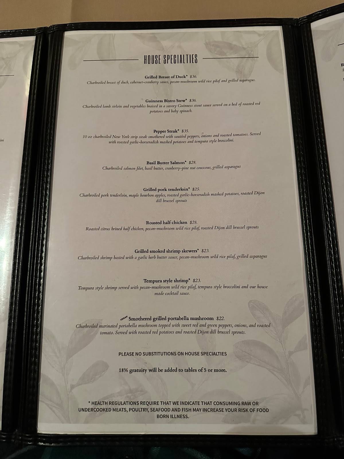 Menu at Red Raven Restaurant, Williams